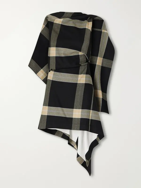 Loewe Asymmetric Checked Crepe Mini Dress