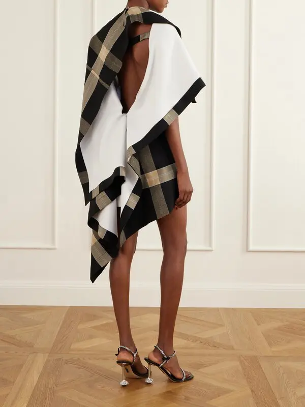 Loewe Asymmetric Checked Crepe Mini Dress