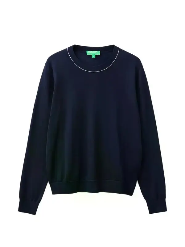 BENETTON Contrast-trim Crew-neck Sweater - Blue