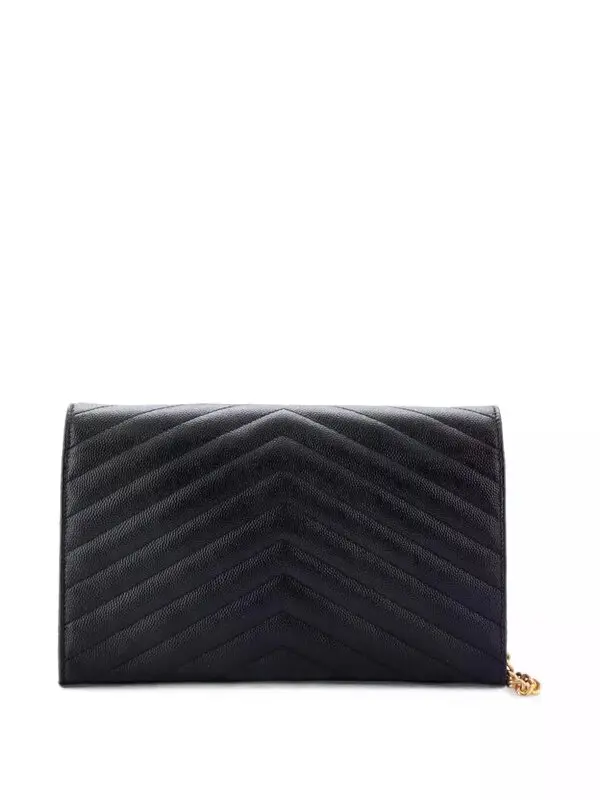 Saint Laurent Classic Monogram Wallet On Chain Matelasse Chevron Leather Medium Crossbody Bag - Black