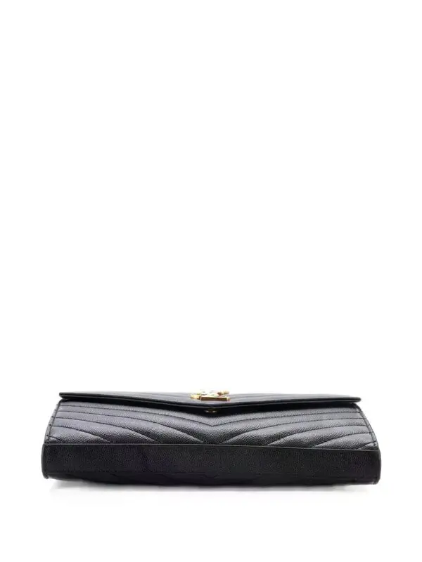 Saint Laurent Classic Monogram Wallet On Chain Matelasse Chevron Leather Medium Crossbody Bag - Black