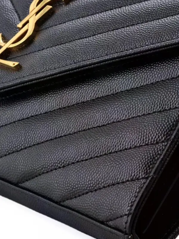 Saint Laurent Classic Monogram Wallet On Chain Matelasse Chevron Leather Medium Crossbody Bag - Black