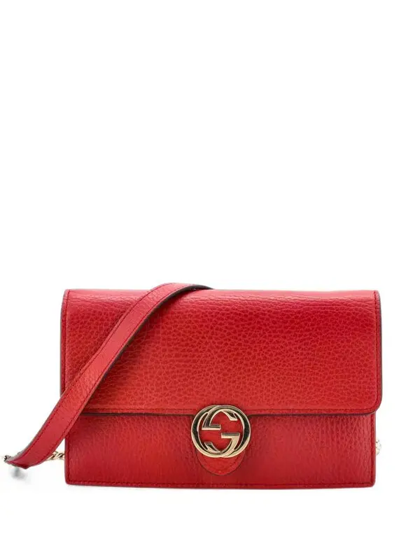 Gucci Interlocking Wallet On Chain Leather Crossbody Bag - Red