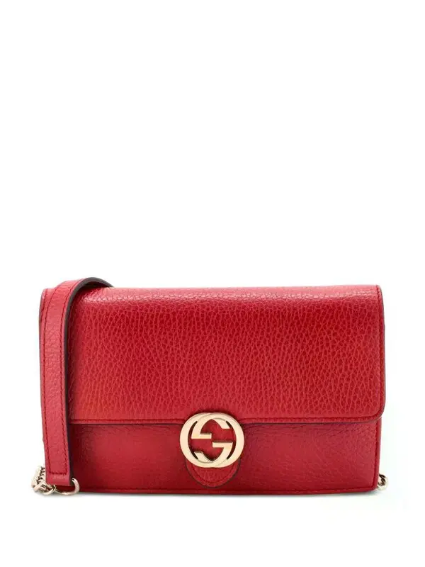 Gucci Interlocking Wallet On Chain Leather Crossbody Bag - Red
