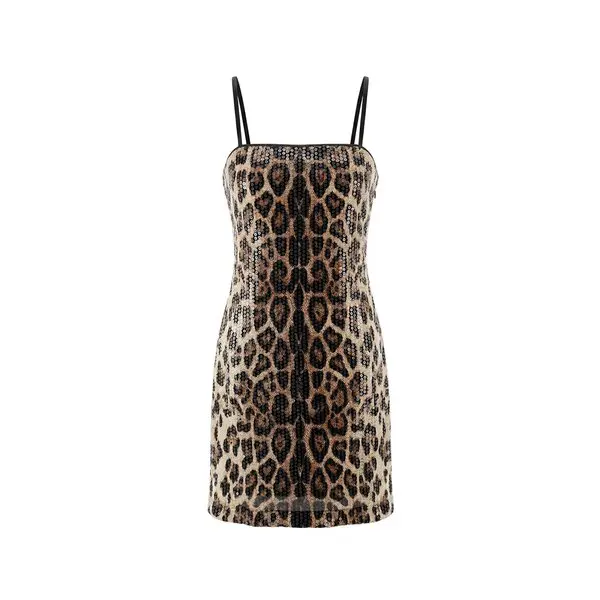 AISL Leopard Sequin Slip Mini Dress