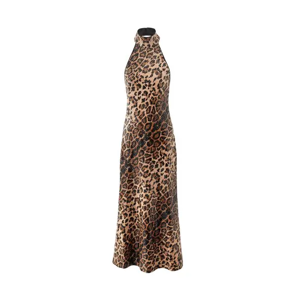 AISL Leopard Sequin Halterneck Maxi Dress