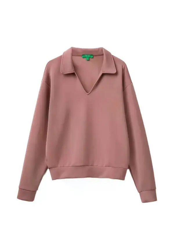 BENETTON Drop-shoulder V-neck Sweatshirt - Pink