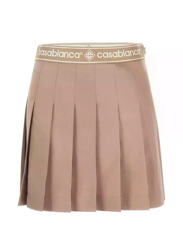 Casablanca Pleated Logo-waistband Mini Skirt - Brown