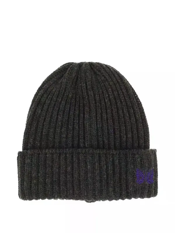 Needles Embroidered Wool Beanie Hat - Grey