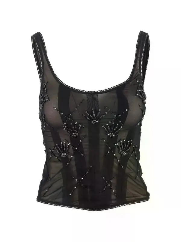 IANIRA MEDA Embellished Sheer Scoop Neck Sleeveless Top