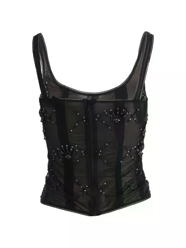 IANIRA MEDA Embellished Sheer Scoop Neck Sleeveless Top