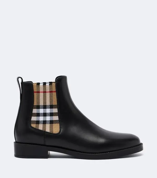 Burberry Check Leather Chelsea Boots