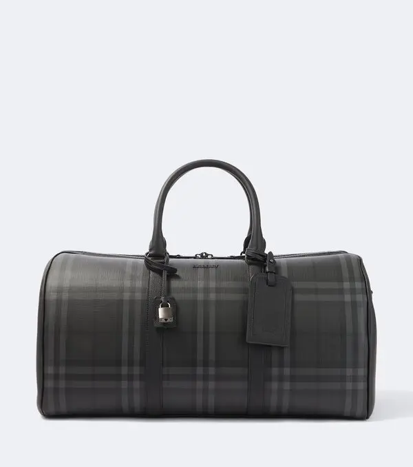 Burberry Check Leather-trimmed Duffel Bag - Grey