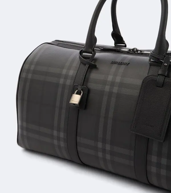 Burberry Check Leather-trimmed Duffel Bag - Grey