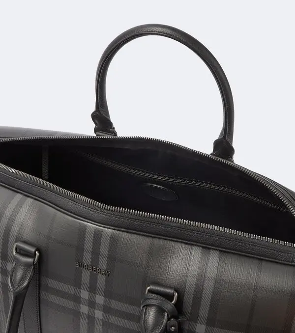 Burberry Check Leather-trimmed Duffel Bag - Grey