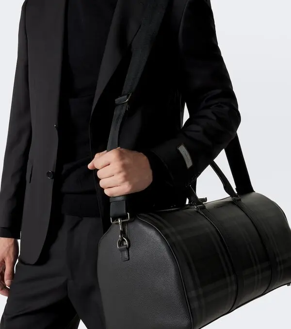 Burberry Check Leather-trimmed Duffel Bag - Grey