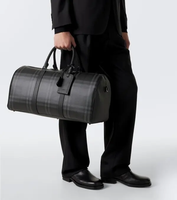 Burberry Check Leather-trimmed Duffel Bag - Grey