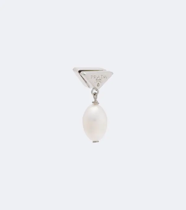 Prada Logo Pearl Drop Earrings