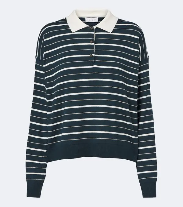 Velvet By Graham & Spencer Kaelin Striped Cotton Polo Sweater