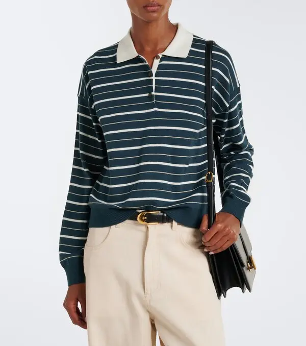 Velvet By Graham & Spencer Kaelin Striped Cotton Polo Sweater