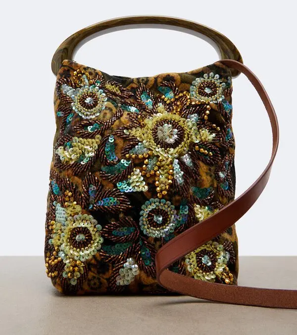 Dries Van Noten Embellished Floral Jacquard Top-handle Bag