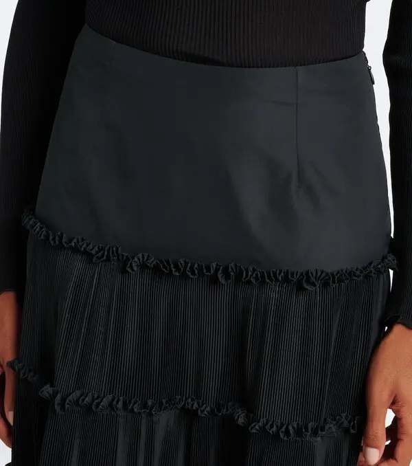 Blumarine Plisse Tiered Taffeta Maxi Skirt