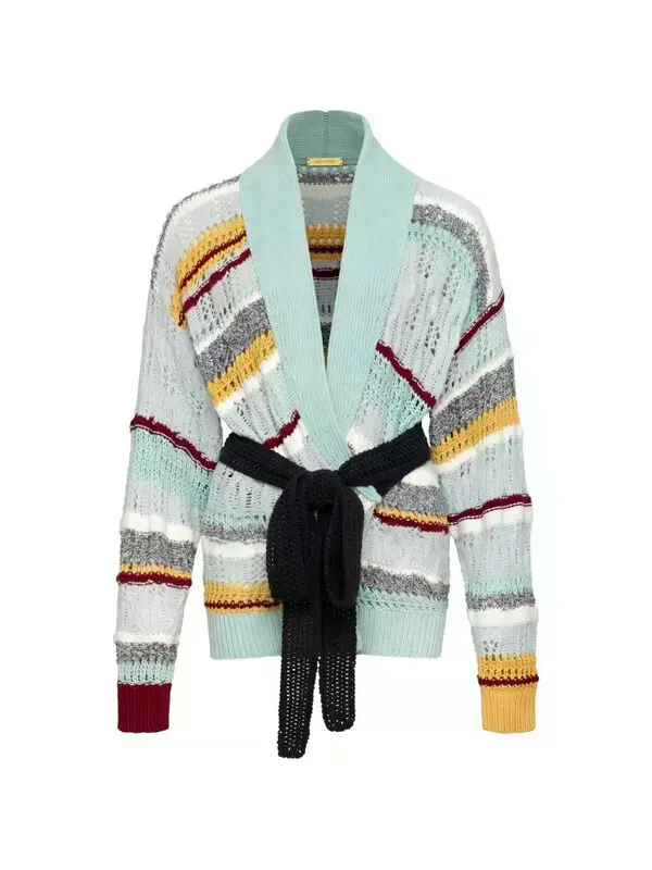 Hellessy Dax Belted Stripe-knit Cardigan