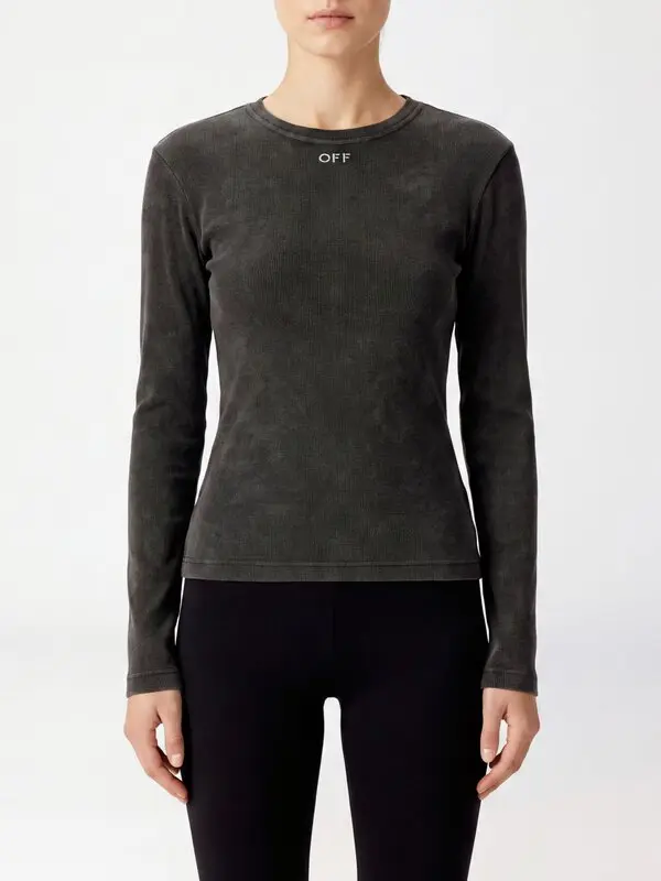 Off-White Slim Fit Long-sleeve Cotton T-shirt With Contrast Logo - Black
