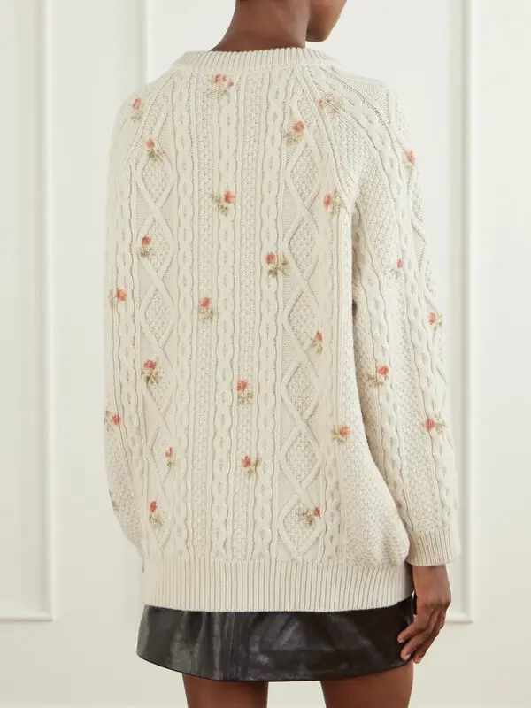 Magda Butrym Floral-print Cable-knit Wool And Cashmere-blend Sweater
