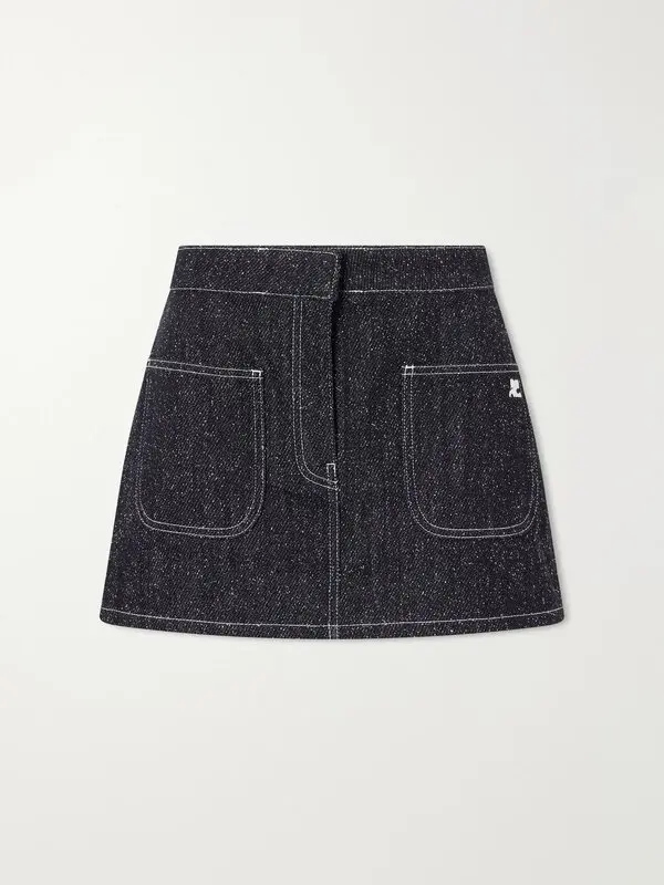 COURREGES Logo-embellished Denim-tweed Mini Skirt