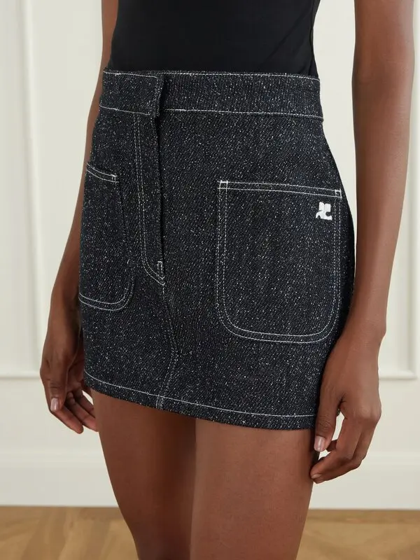COURREGES Logo-embellished Denim-tweed Mini Skirt