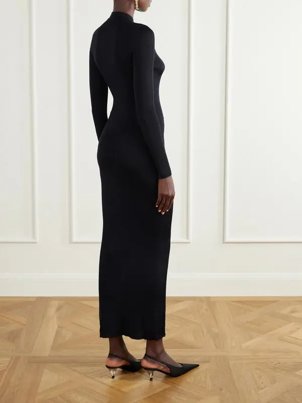 Saint Laurent Cassandre Embellished Ribbed Silk Midi Dress