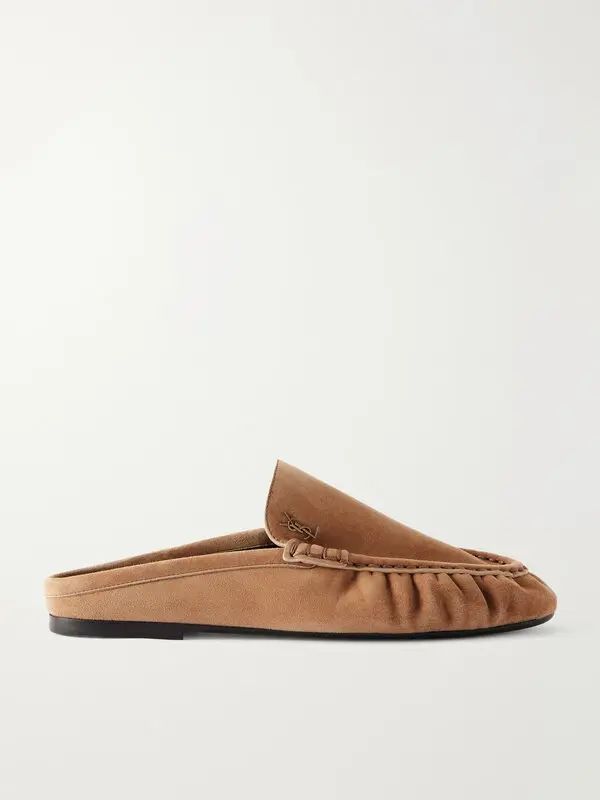 Saint Laurent Le Loafer 05 Cassandre-embellished Suede Mules