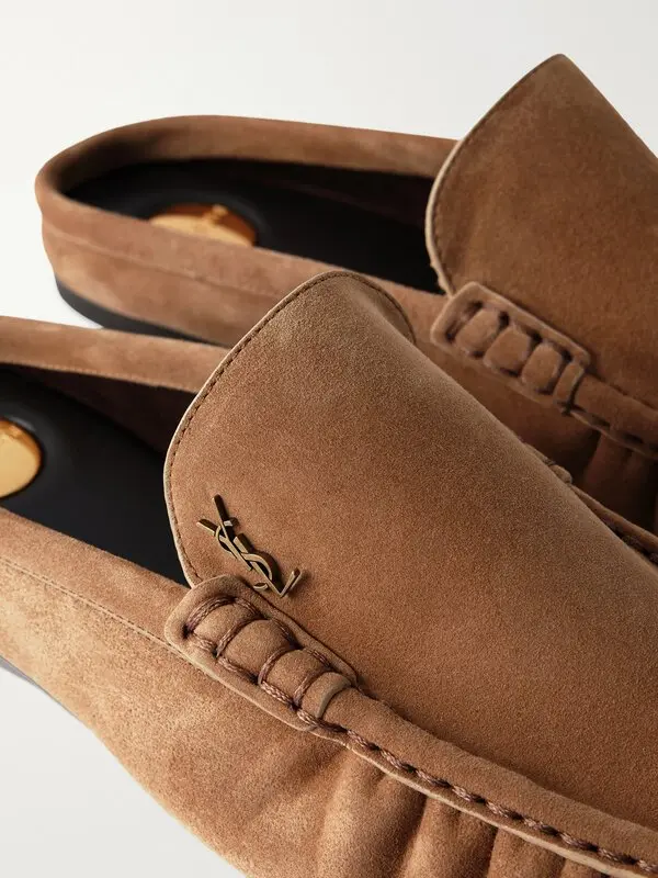 Saint Laurent Le Loafer 05 Cassandre-embellished Suede Mules