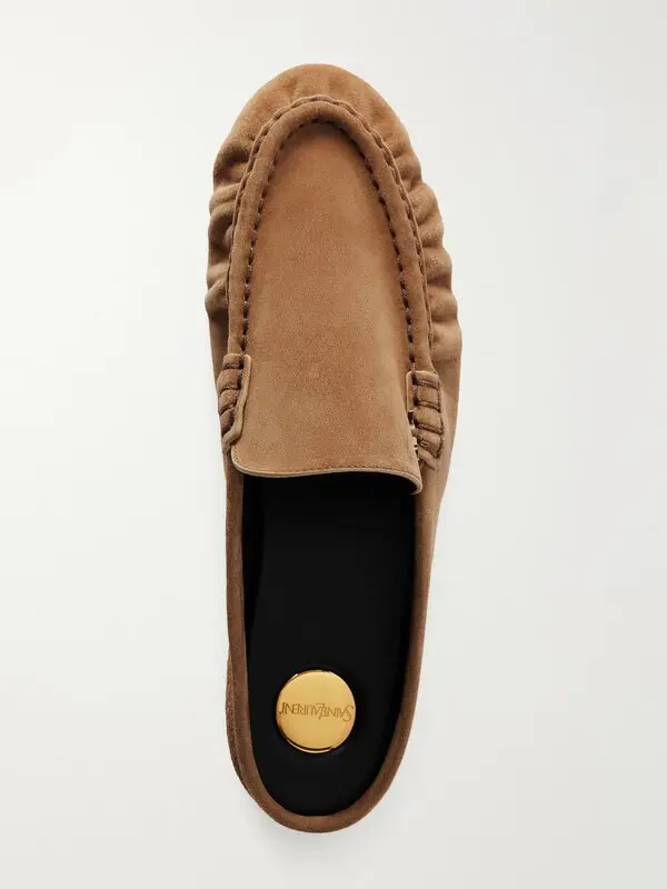 Saint Laurent Le Loafer 05 Cassandre-embellished Suede Mules