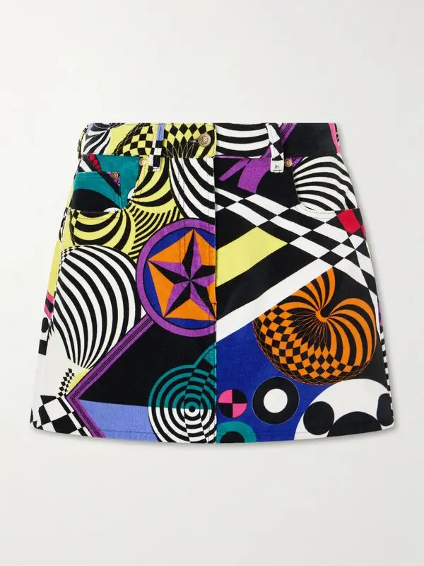 Versace Teatro' Print Cotton-velvet Mini Skirt