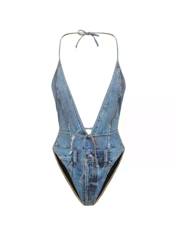DIESEL® Denim Trompe L'oeil Plunge Swimsuit - Blue