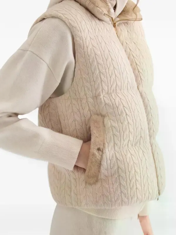 Agnona Sleeveless Cable-knit Padded Jacket With Shearling Trim