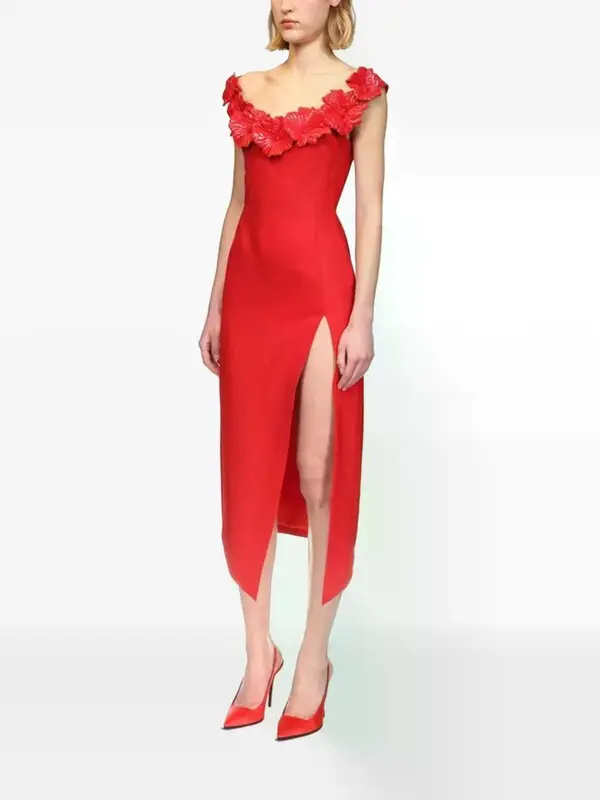 David Koma 3d Floral Appliqué Off-shoulder Midi Dress