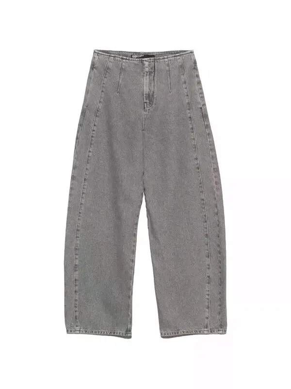 Bimba Y Lola Barrel Gray Washed Denim Trousers With Buckle - Grey