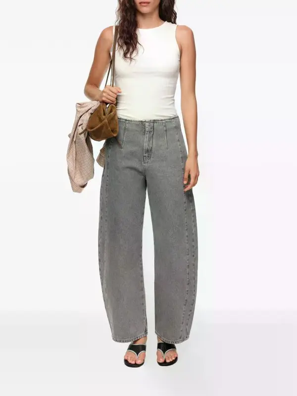 Bimba Y Lola Barrel Gray Washed Denim Trousers With Buckle