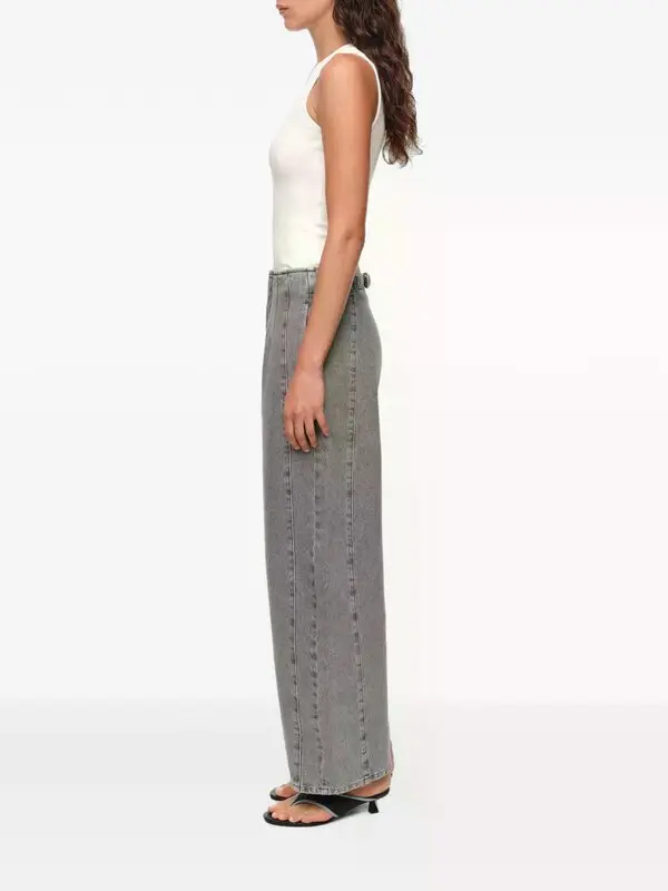 Bimba Y Lola Barrel Gray Washed Denim Trousers With Buckle