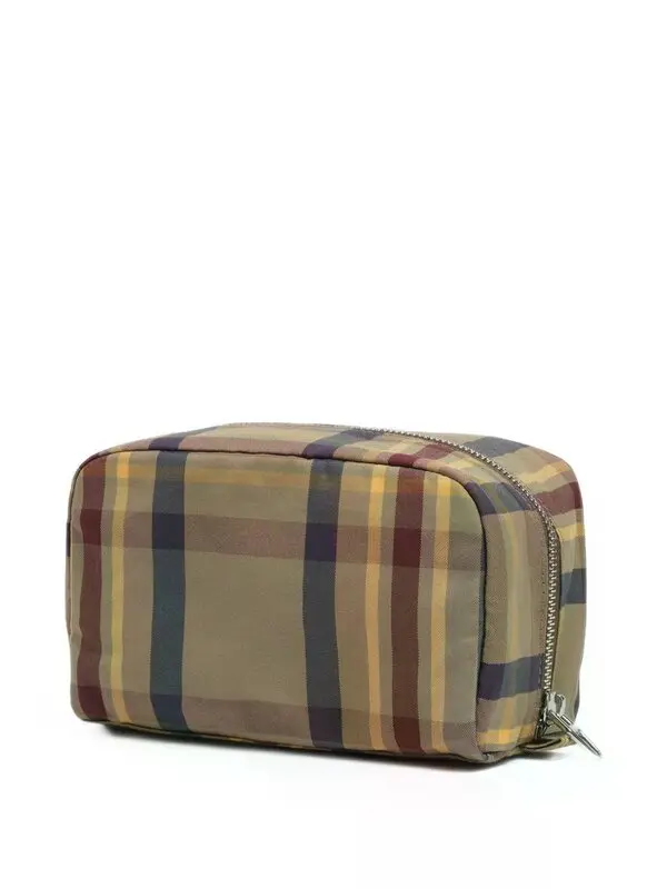 Bimba Y Lola Small Khaki And Garnet Tartan Jacquard Make-up Case