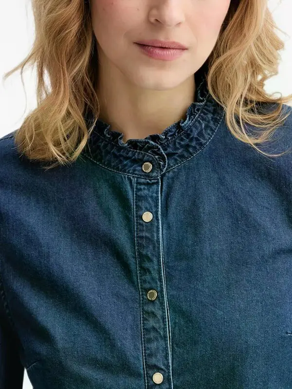 MORGAN Ruffled Collar Denim Shirt