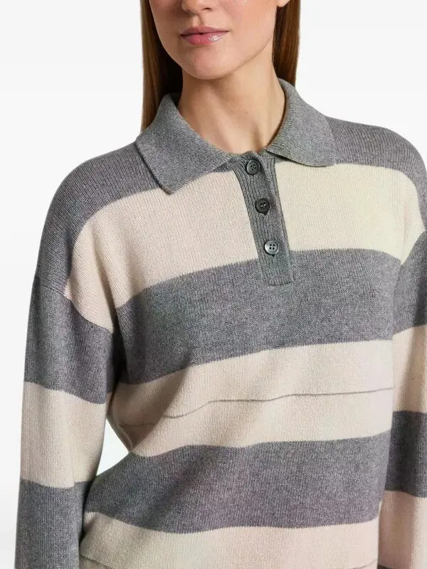 Peserico Striped Polo Collar Sweater - Grey