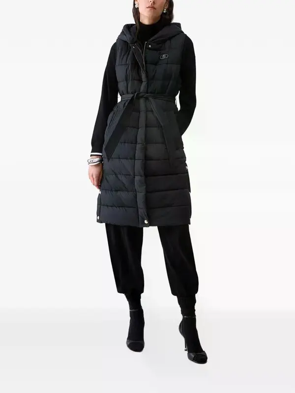 Liu Jo Long Quilted Gilet With Hood And Waist Belt