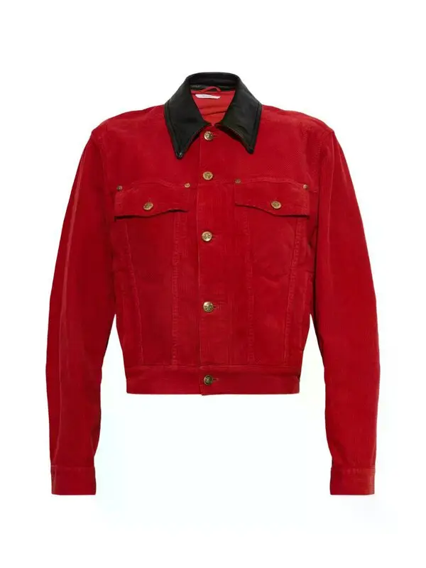 Versace Corduroy And Leather Collar Jacket