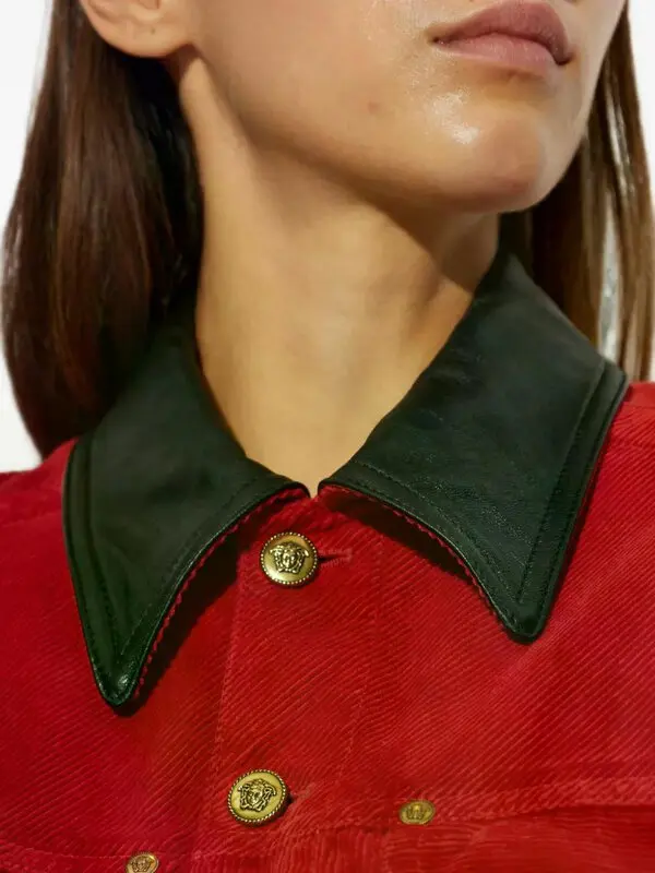 Versace Corduroy And Leather Collar Jacket