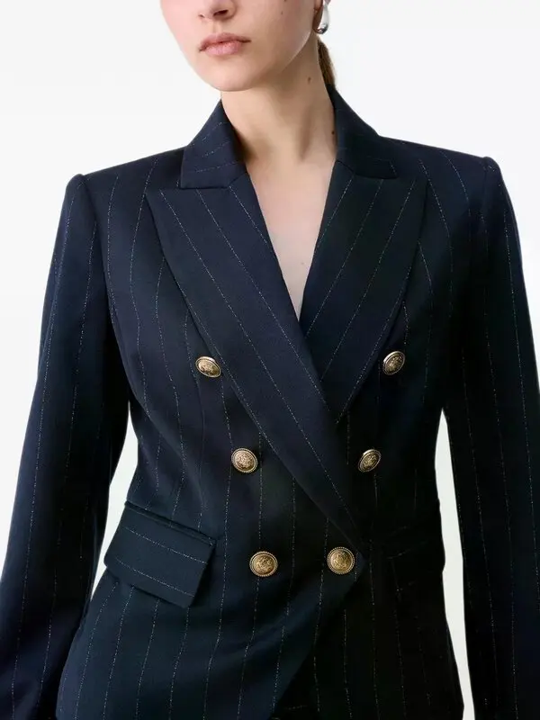 Liu Jo Double-breasted Pinstripe Blazer With Lurex Accents