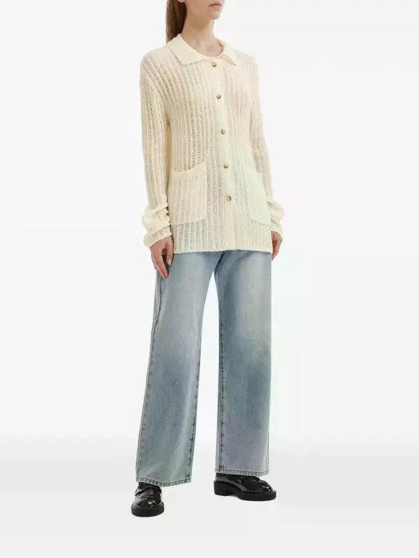 B+AB Ribbed Knit Collared Cardigan - Neutrals